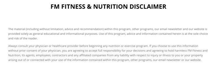 Fitness Disclaimer with Examples · PrivacyTerms.io